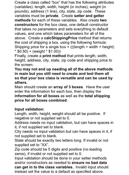 Solved Create a class called "box" that has the following | Chegg.com