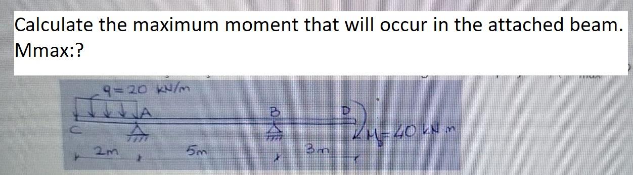 Solved Calculate the maximum moment that will occur in the | Chegg.com