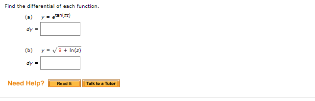 Solved Find the differential of each function. (a) y = | Chegg.com