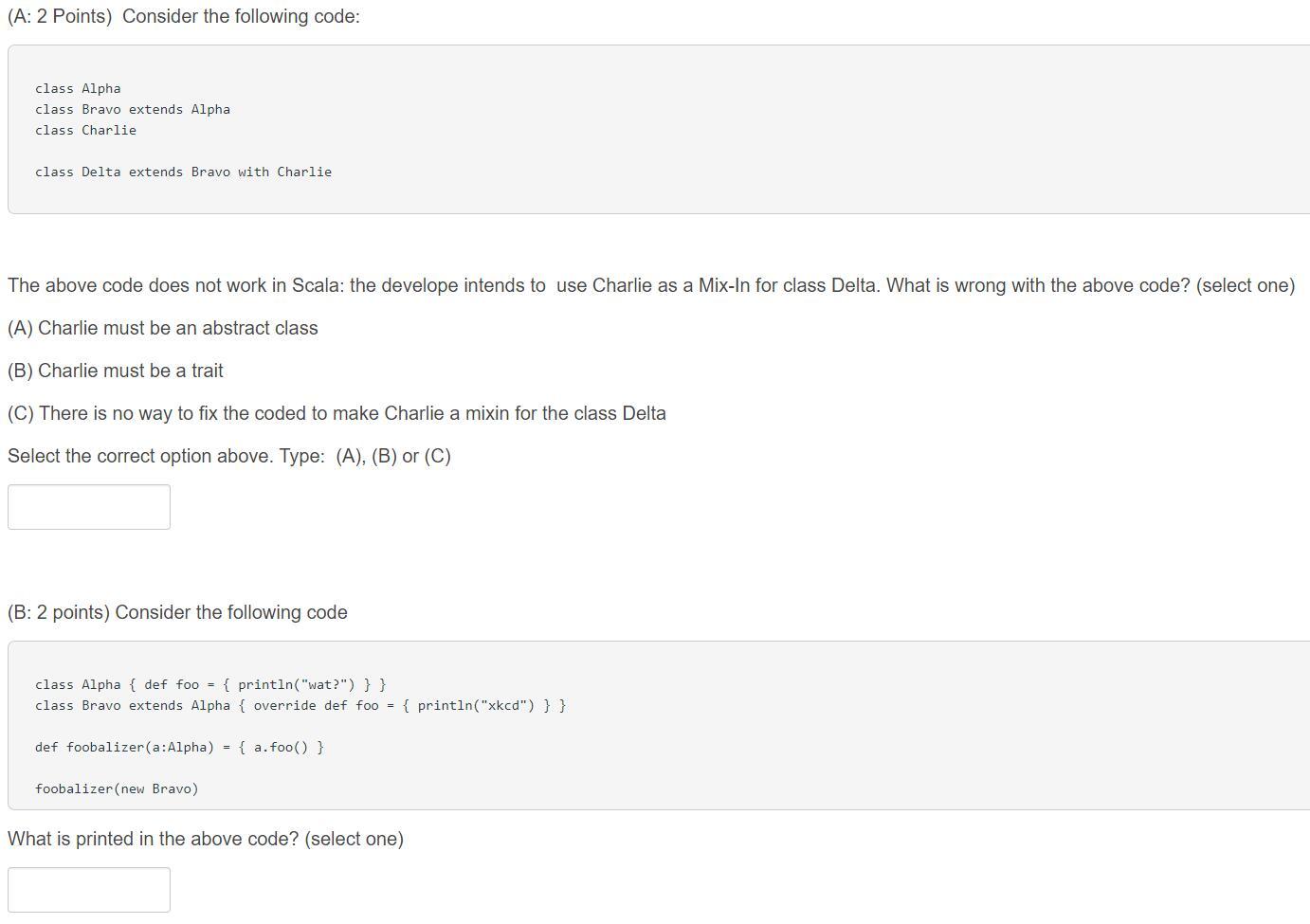Solved (A: 2 Points) Consider the following code: class | Chegg.com