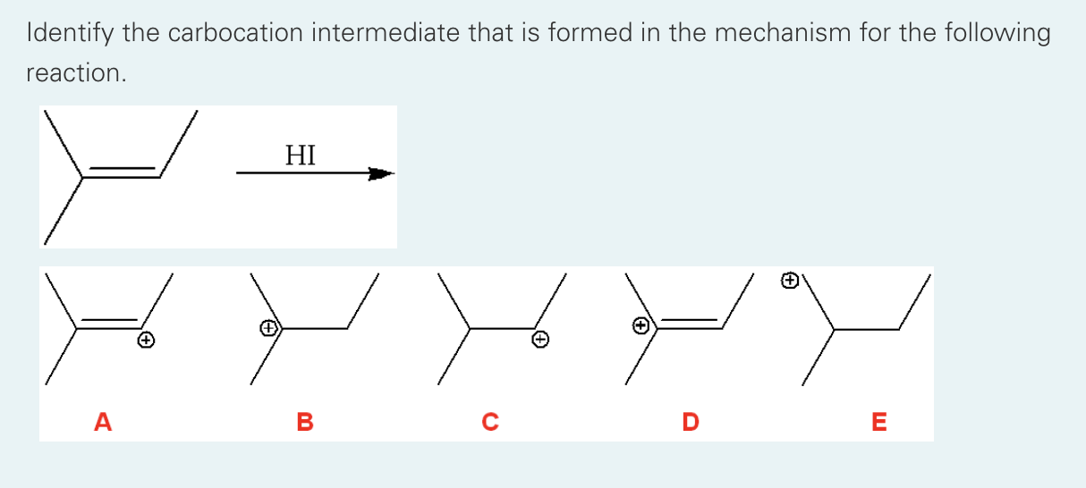 Solved Identify the carbocation intermediate that is formed | Chegg.com