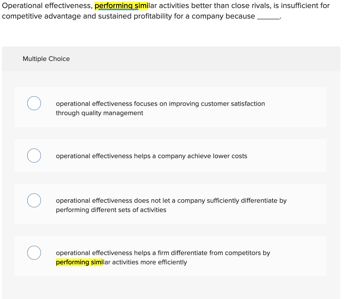 Solved Operational effectiveness, performing similar | Chegg.com