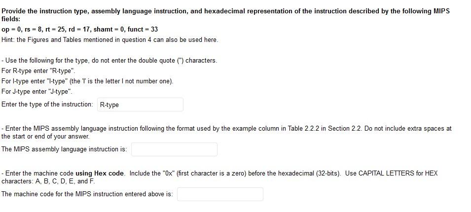 Solved Provide the instruction type, assembly language | Chegg.com