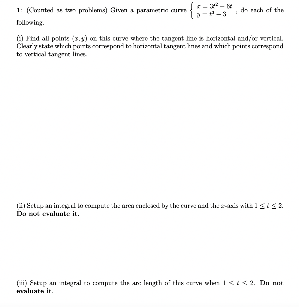 Solved 1: (Counted as two problems) Given a parametric curve | Chegg.com