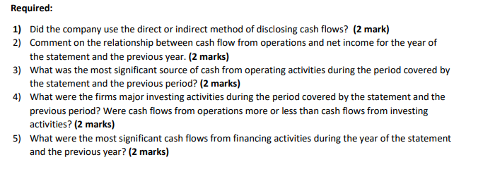 Solved Using the Statement of Cash flow provided, answer | Chegg.com