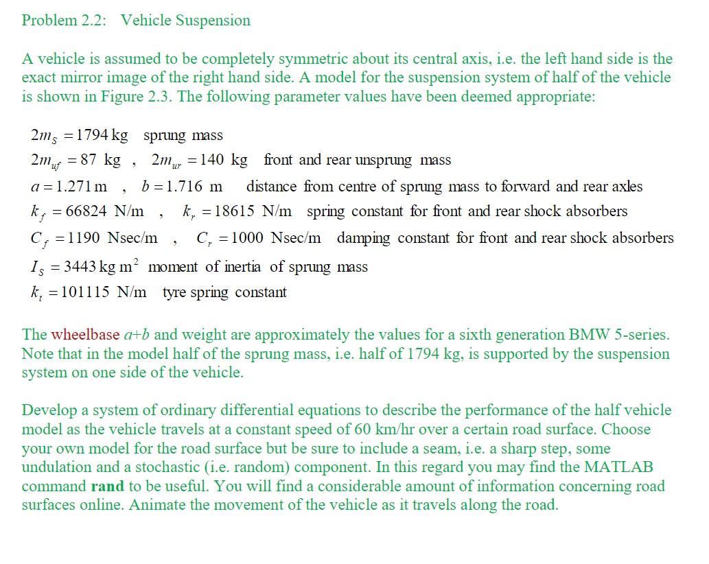 Solved Problem 2.2: Vehicle Suspension A vehicle is assumed | Chegg.com