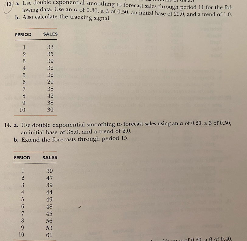 13. a. Use double exponential smoothing to forecast | Chegg.com