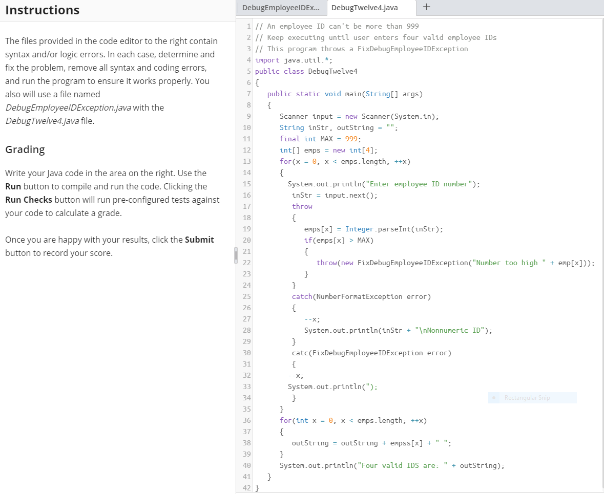 (Solved) : Public Class Debugemployeeidexception Extends Exception ... (Solved) : Public Class Debugemployeeidexception Extends Exception ...