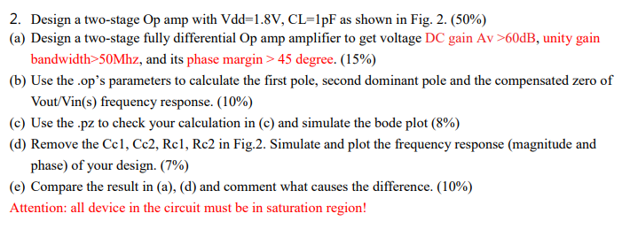 VDD Vb2 Vb2 M4 M5 M6 M8 Vop M1 M2 LE Cc2 Rc2 Von | Chegg.com