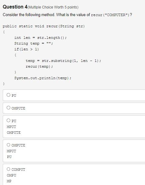 Solved Question 2(Multiple Choice Worth 5 points) Consider | Chegg.com