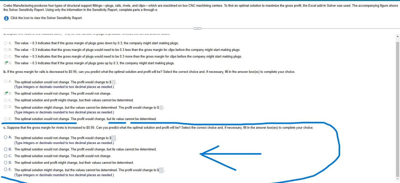 the Solver Sensitivity Report. Using only the | Chegg.com