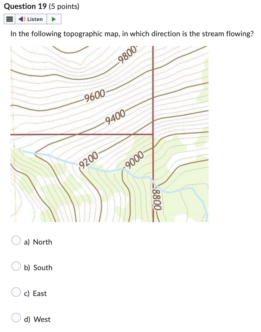 Solved In the following topographic map, in which direction | Chegg.com