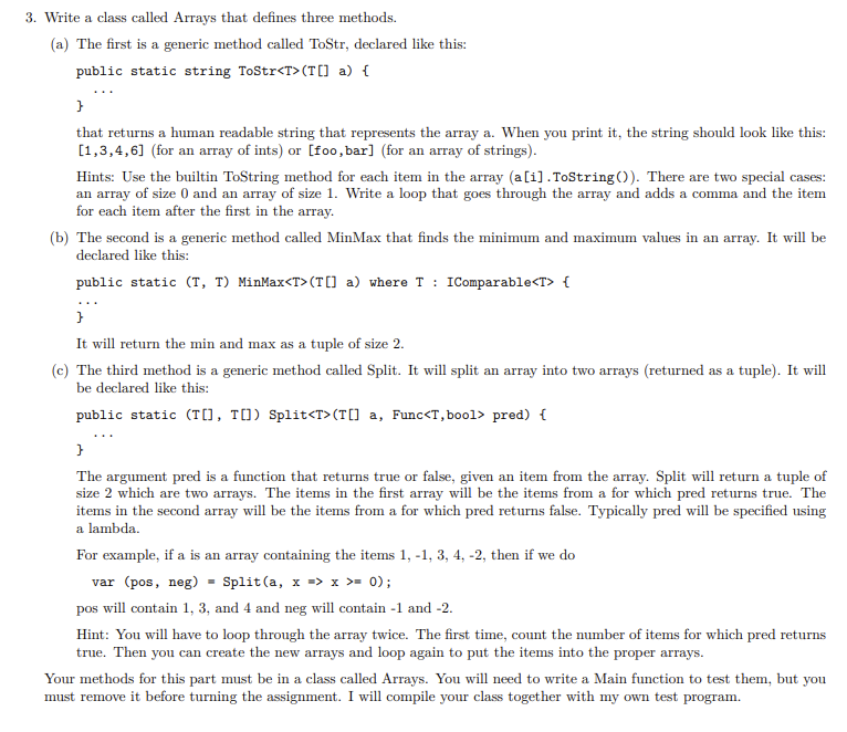 Solved Write a class called Arrays that defines three | Chegg.com