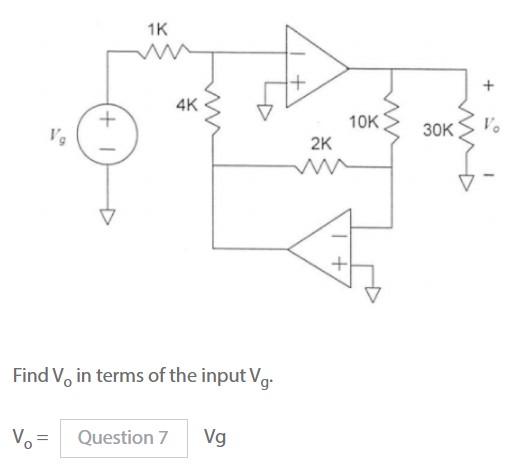 Solved Find V0 in terms of the input Vg. Vo= Vg | Chegg.com
