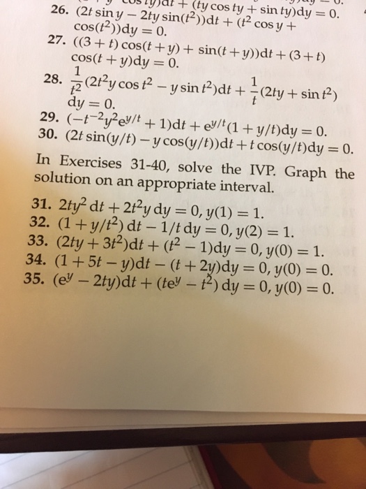Solved 26. (2t sinct ty sin ty)dy 0. cos cos (12))dy ))dt (t | Chegg.com