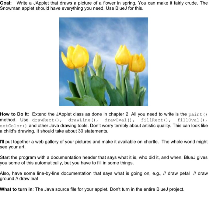 Solved Write a JApplet that draws a picture of a flower in | Chegg.com