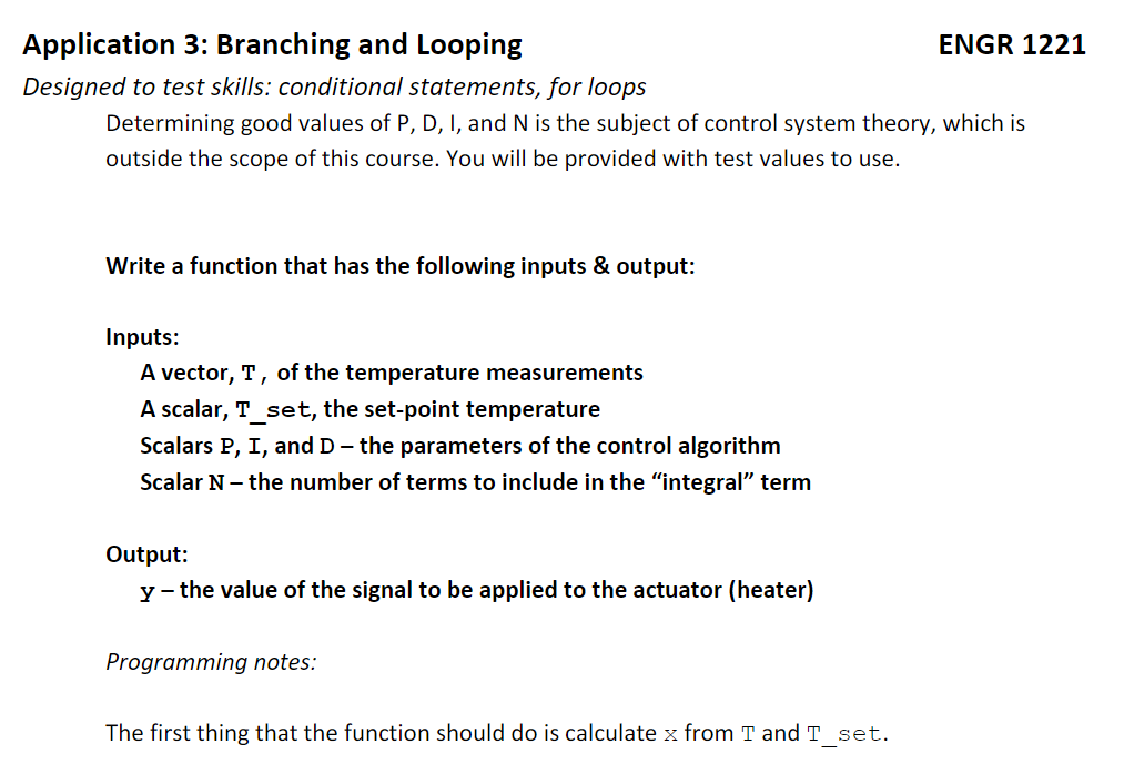Solved ENGR 1221 Application 3: Branching and Looping | Chegg.com