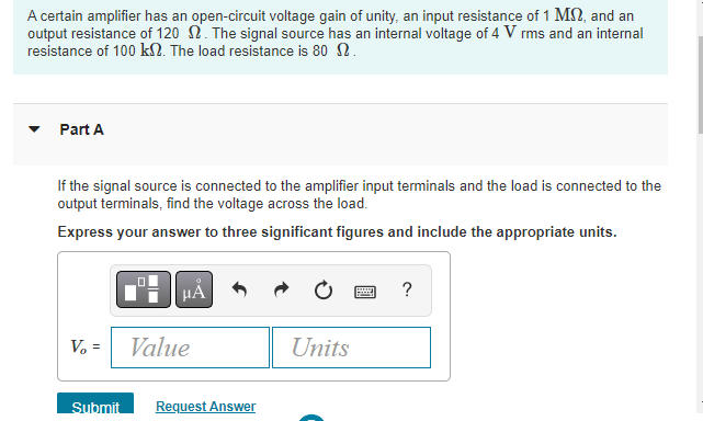 Solved A certain amplifier has an open-circuit voltage gain | Chegg.com
