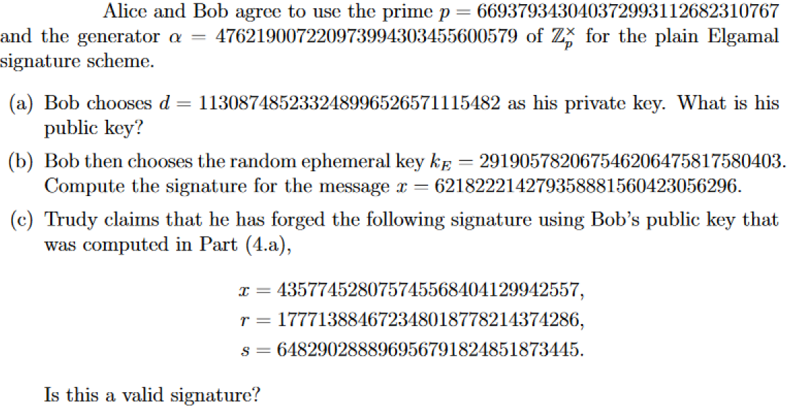 Solved Alice and Bob agree to use the prime | Chegg.com