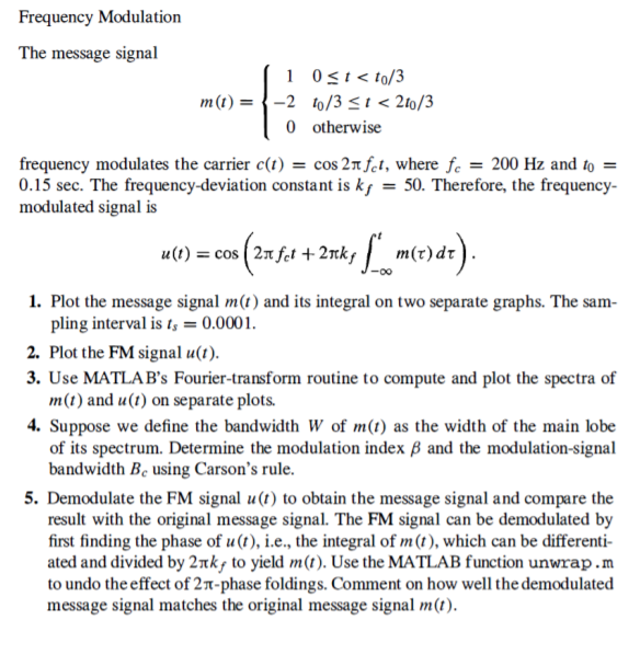 Solved Frequency Modulation The message signal 1 0 | Chegg.com