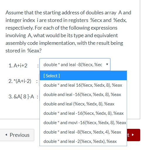 Assume that the starting address of doubles array A | Chegg.com