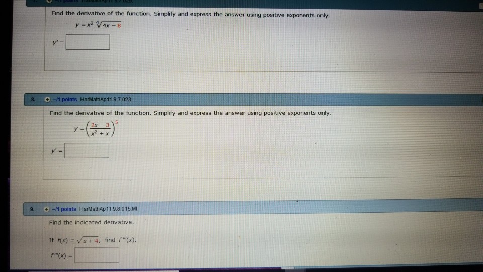 Solved Differentiate the function. h(x) = (e-4x3 + 9)8 4 | Chegg.com