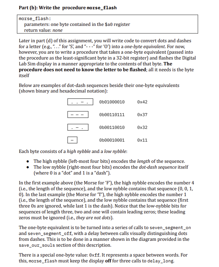 Solved Part (b): Write the procedure morse_flash | Chegg.com