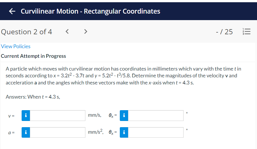 Solved + Curvilinear Motion - Rectangular Coordinates | Chegg.com