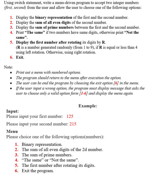 Solved Using Switch Statement Write A Menu Driven Program 5060
