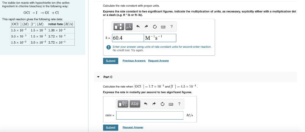 Solved Calculate the rate constant with proper units Express | Chegg.com