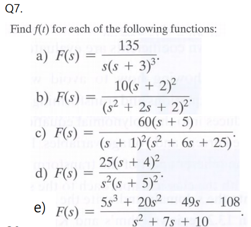 Solved Find f(t) for each of the following functions: a) | Chegg.com