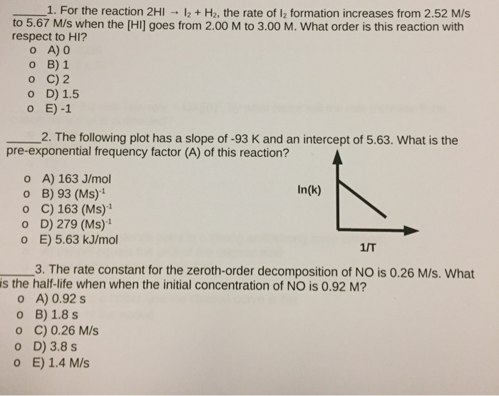 Solved For the reaction 2HI rightarrow I_2 + H_2, the rate | Chegg.com
