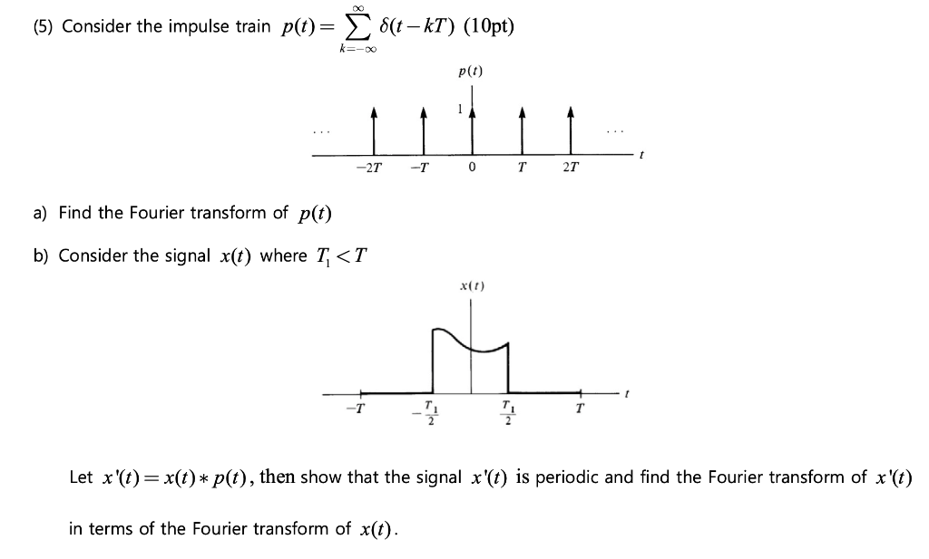 Solved (5) Consider the impulse train p(t)= § 8(t – KT) | Chegg.com