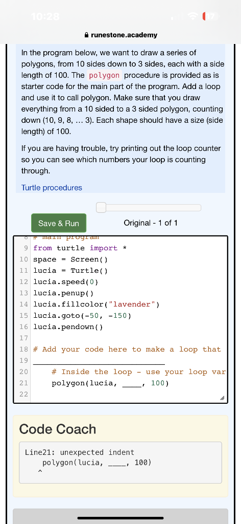 Solved In the program below, we want to draw a series of | Chegg.com
