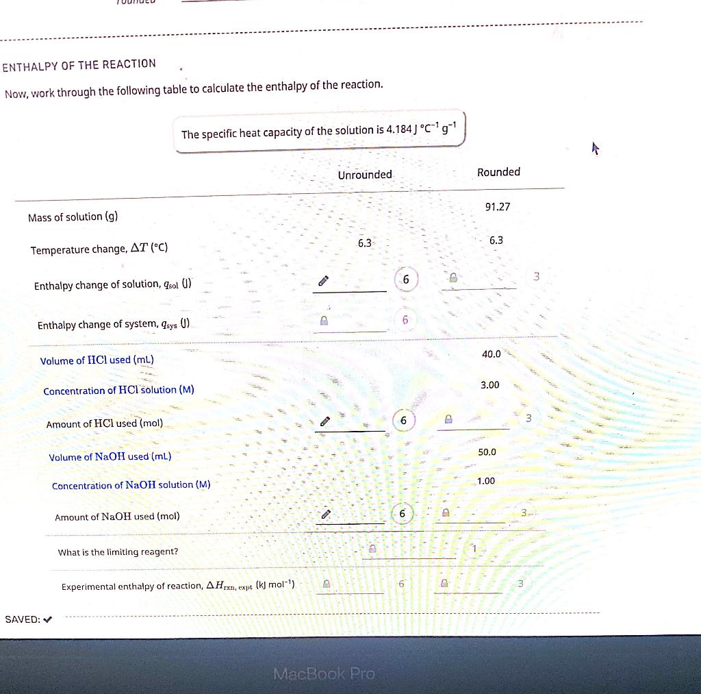 Solved ENTHALPY OF THE REACTION Now, work through the | Chegg.com