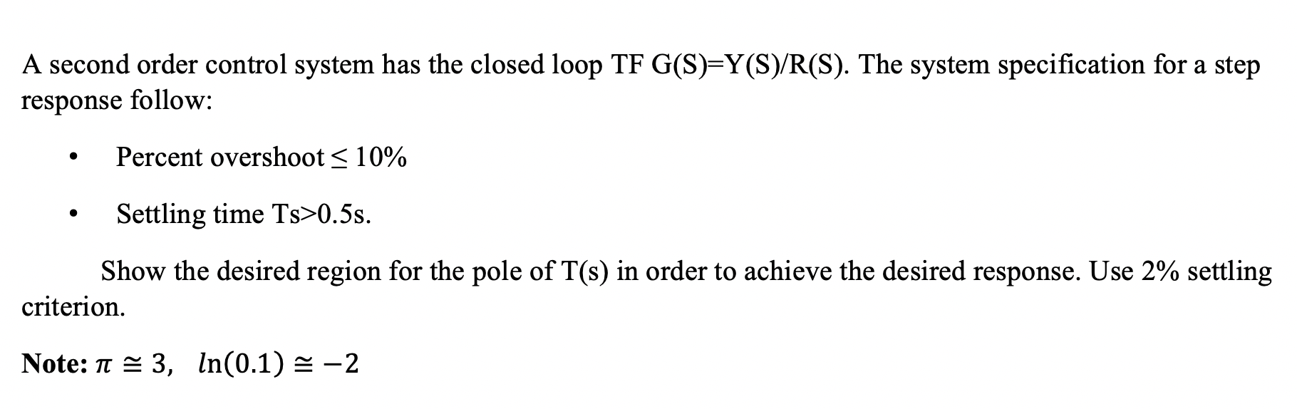 Solved A second order control system has the closed loop TF | Chegg.com