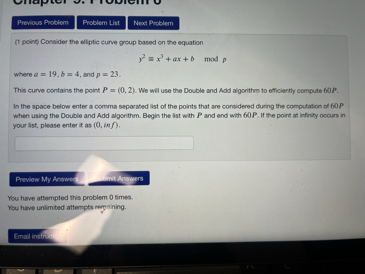 Solved (1 point) Consider the elliptic curve group based on | Chegg.com