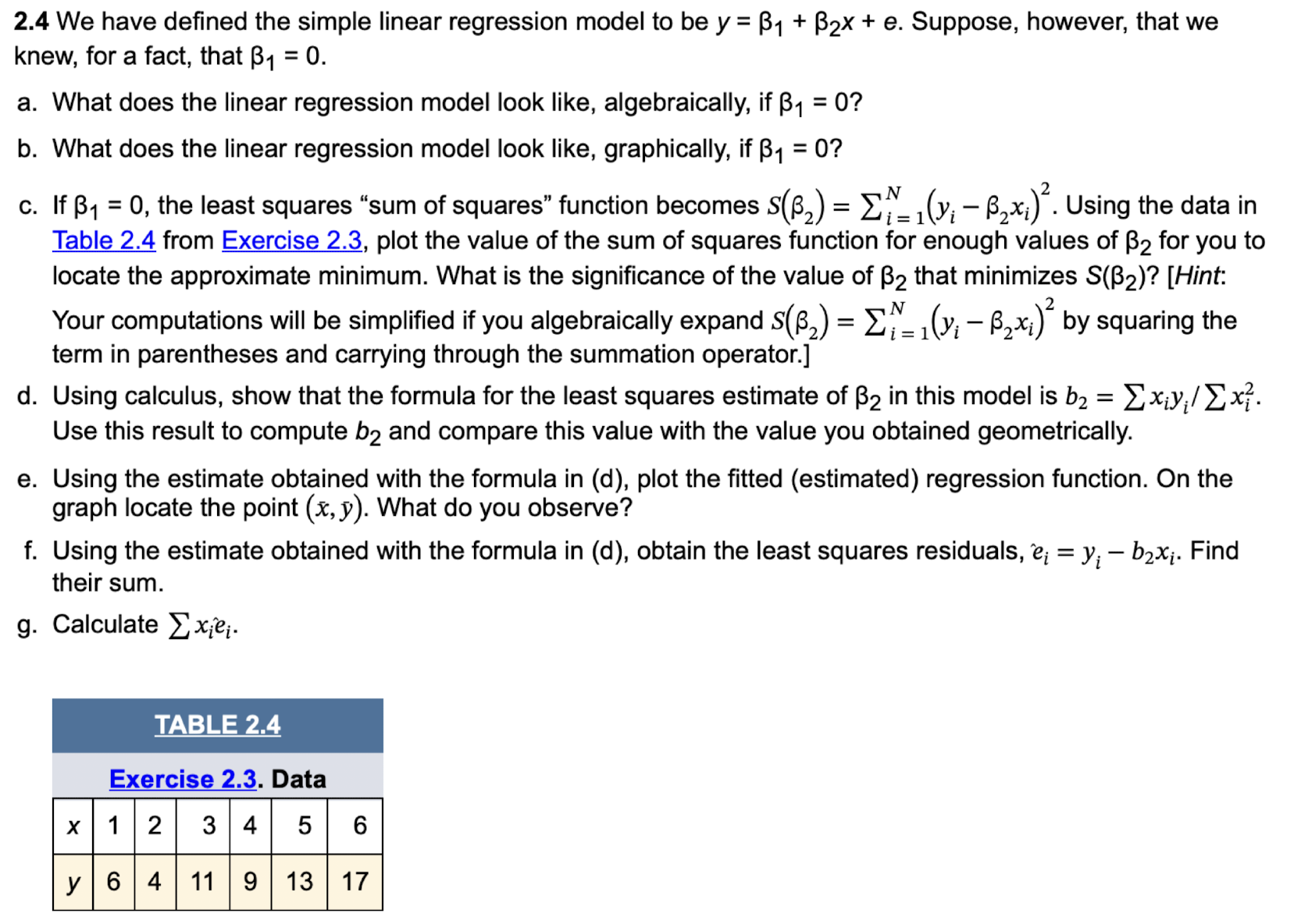 Solved 2.4 ﻿We have defined the simple linear regression | Chegg.com