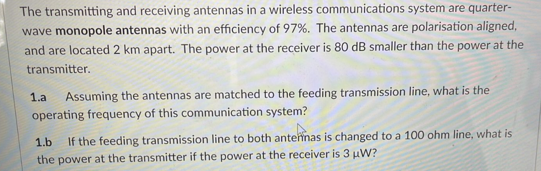 Solved The transmitting and receiving antennas in a wireless | Chegg.com