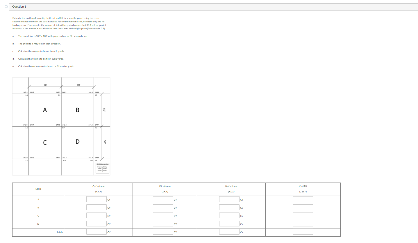 Question 1 Estimate the earthwork quantity, both cut | Chegg.com