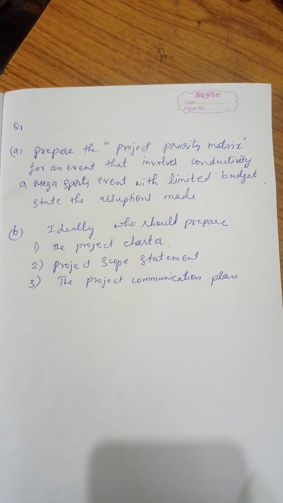 Solved 81 (a) Prepare the "project priority matrix" for an | Chegg.com