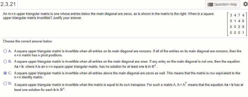 Solved 2321 A Question Help O An Mxn Upper Triangular 