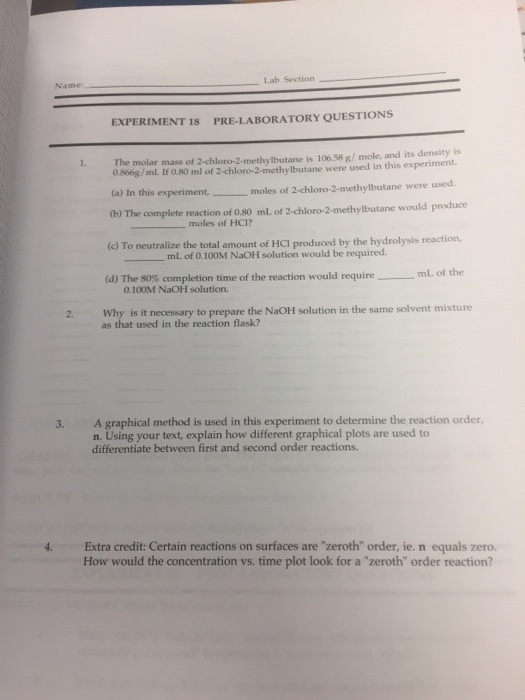 Solved Name: Lab Section EXPERIMENT 18 PRE-LABORATORY | Chegg.com