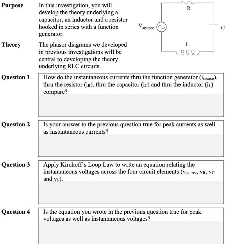 Solved Purpose source C Theory In this investigation, you | Chegg.com