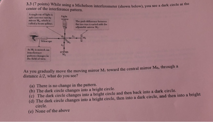 Solved 3.3 (7 center of the interference pattern. points) | Chegg.com