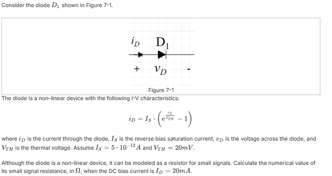 Solved Consider the diode D1 ﻿shown in ﻿Figure 7-1.The diode | Chegg.com