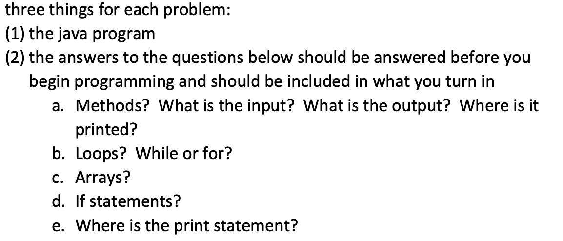 Solved three things for each problem: (1) the java program | Chegg.com