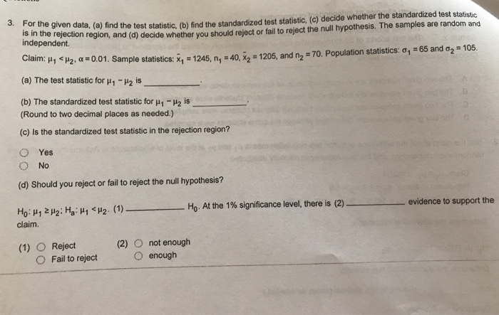Solved For the given data, (a) find the test statistic, (b) | Chegg.com