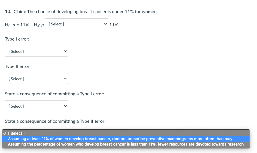 Solved 10. Claim: The chance of developing breast cancer is | Chegg.com