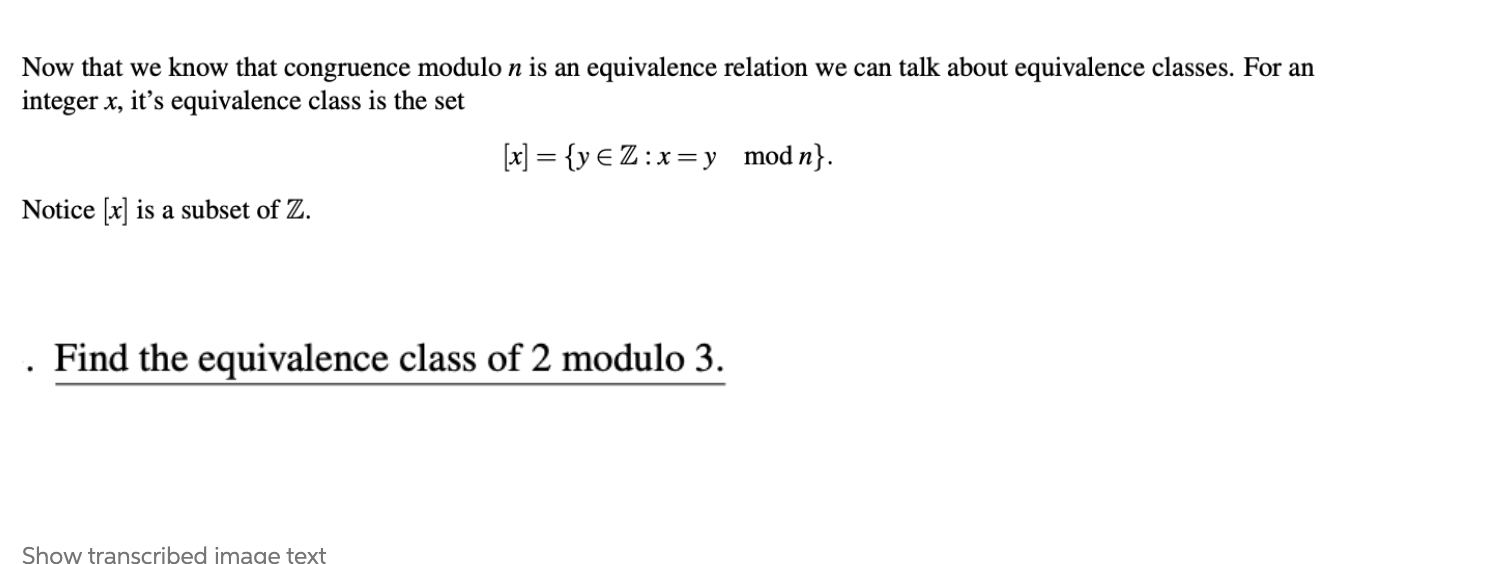 Solved Now That We Know That Congruence Modulo N Is An